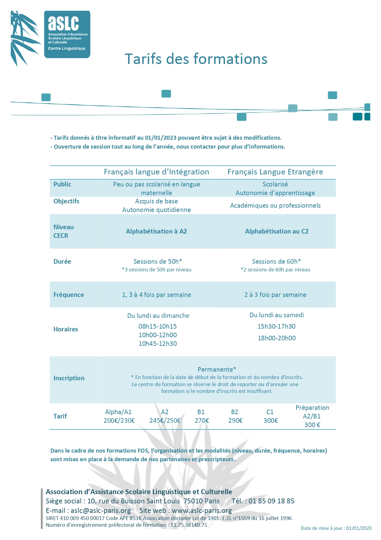 S'inscrire - Centre Linguistique ASLC